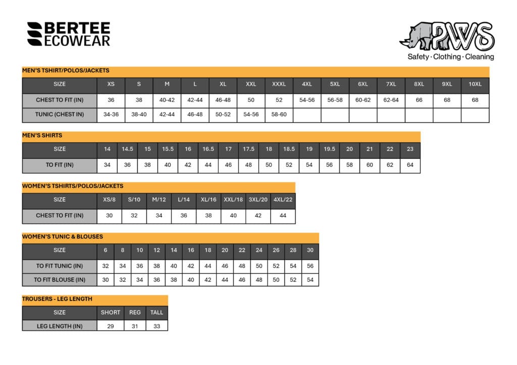 Workwear Sizing Guide | Protective Wear Supplies